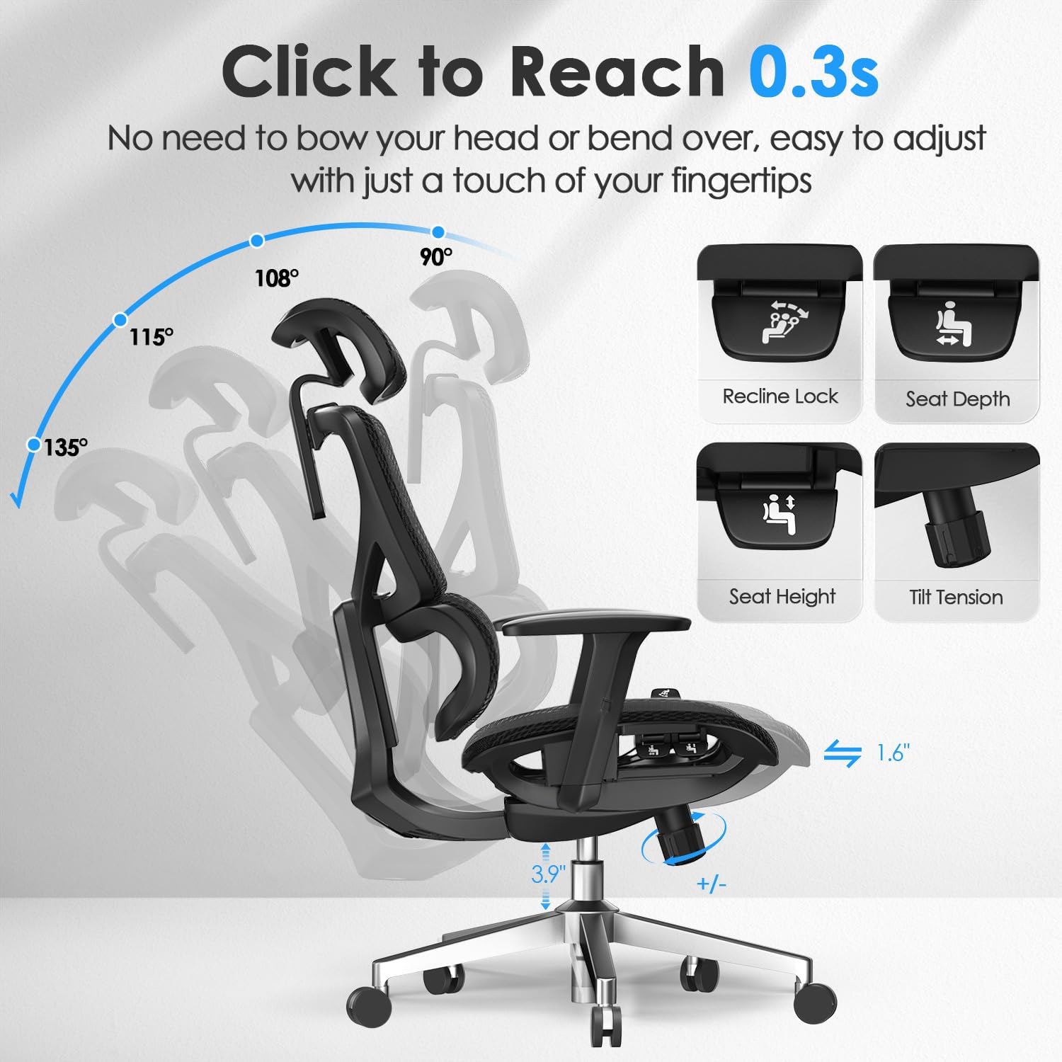 OdinLake L1 Ergo Upgrade 518 Ergonomic Office Chair Gray